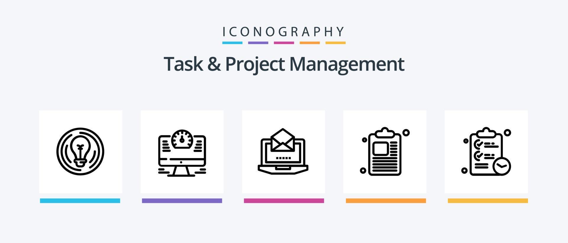 Task And Project Management Line 5 Icon Pack Including projector. graph. compass. chart. tourist ...