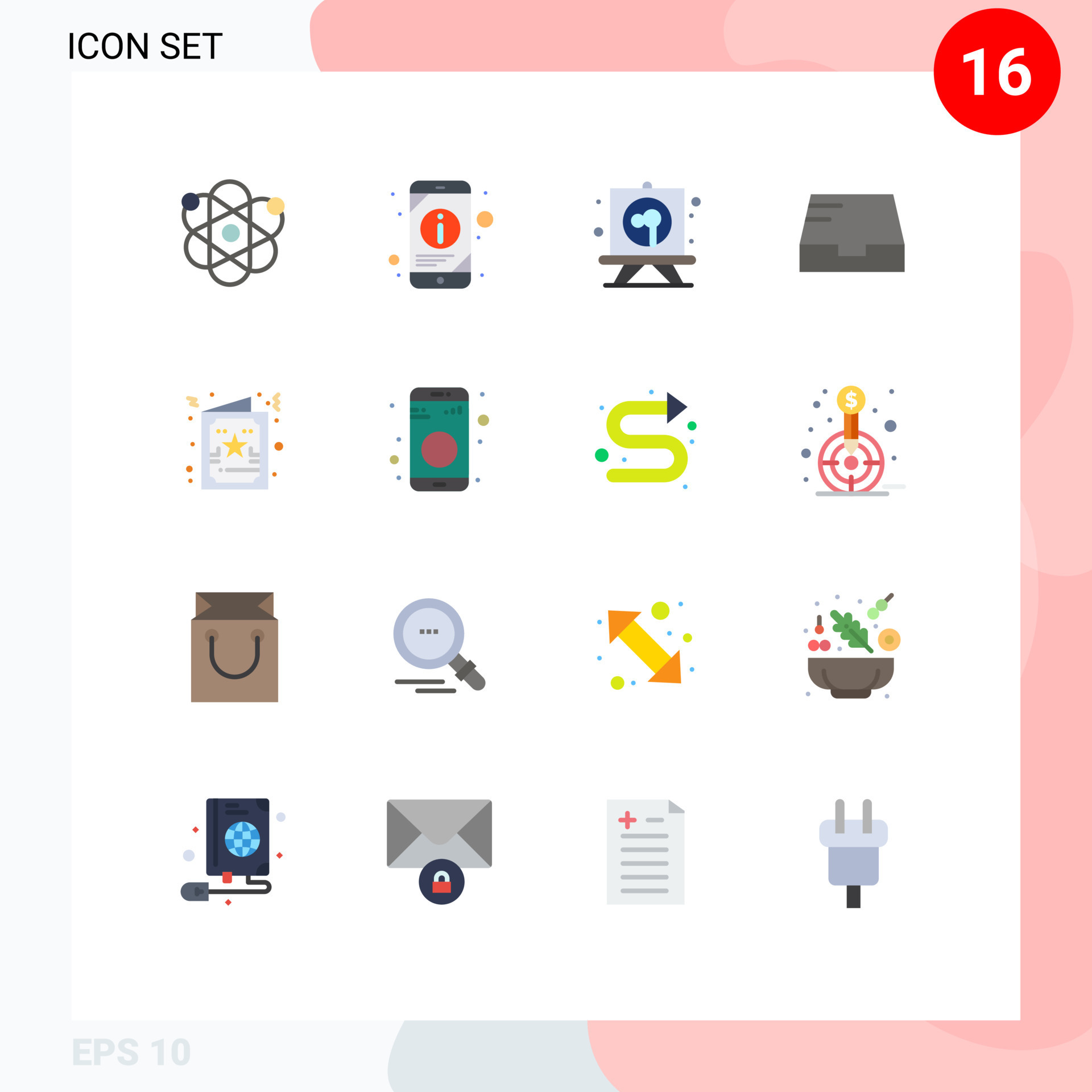 Set of 16 Modern UI Icons Symbols Signs for greeting card drawing mailbox inbox Editable Pack of ...