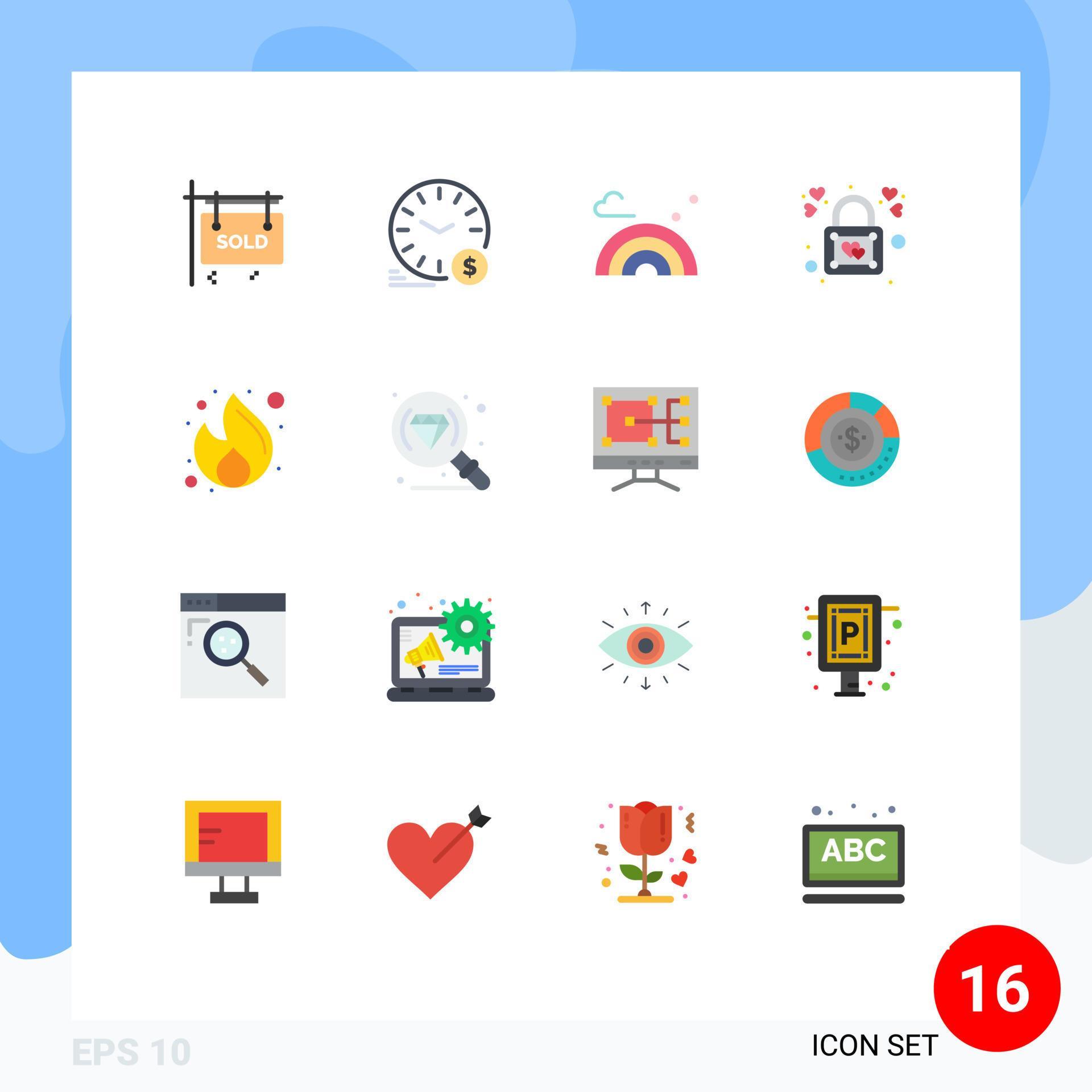 16 User Interface Flat Color Pack Of Modern Signs And Symbols Of