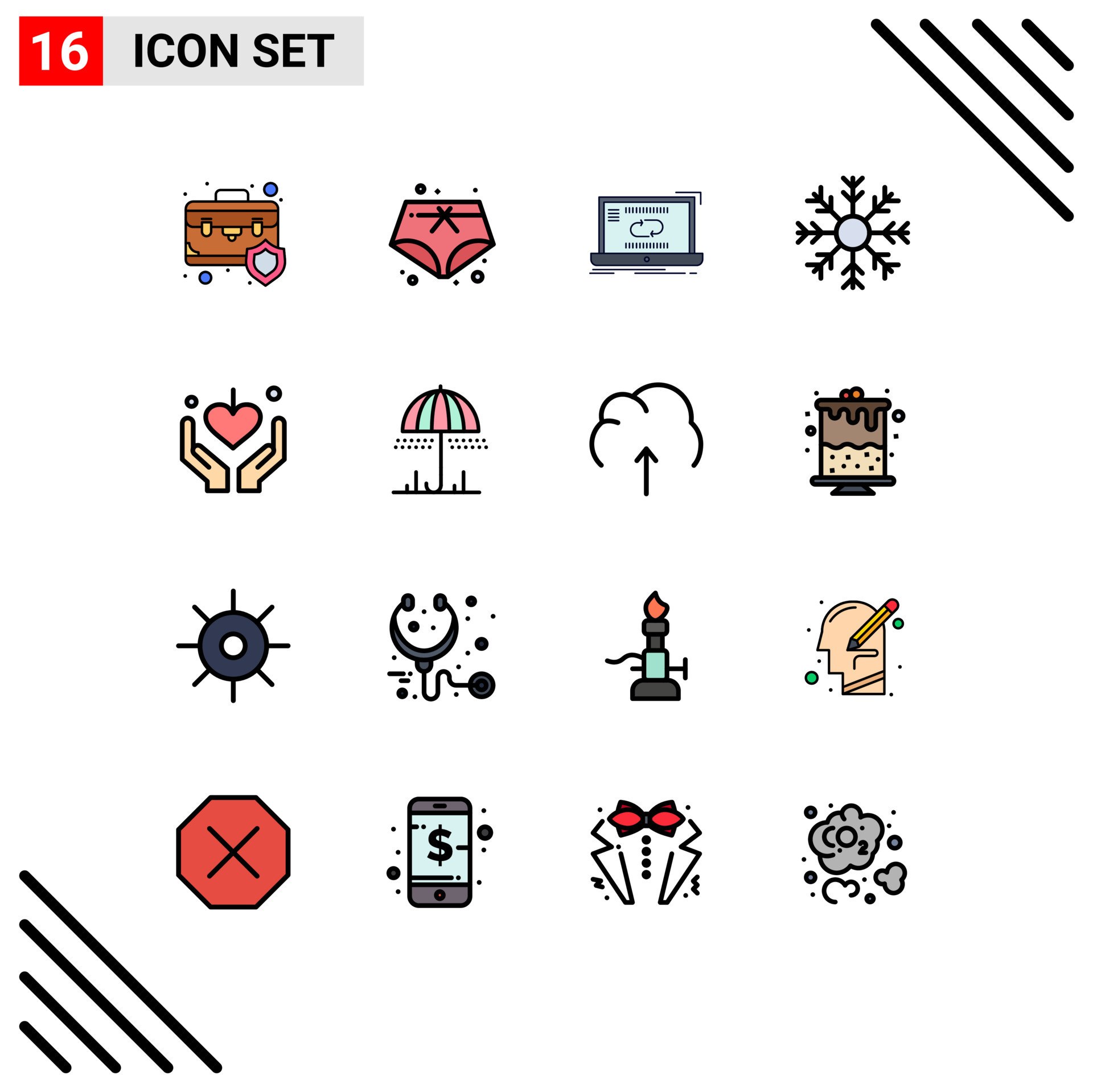 Set Of 16 Vector Flat Color Filled Lines On Grid For Winter Snow
