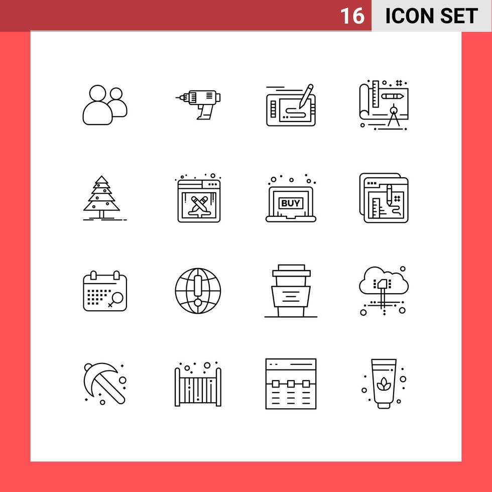 Set of 16 Vector Outlines on Grid for tree design electronics architecture drawing Editable ...