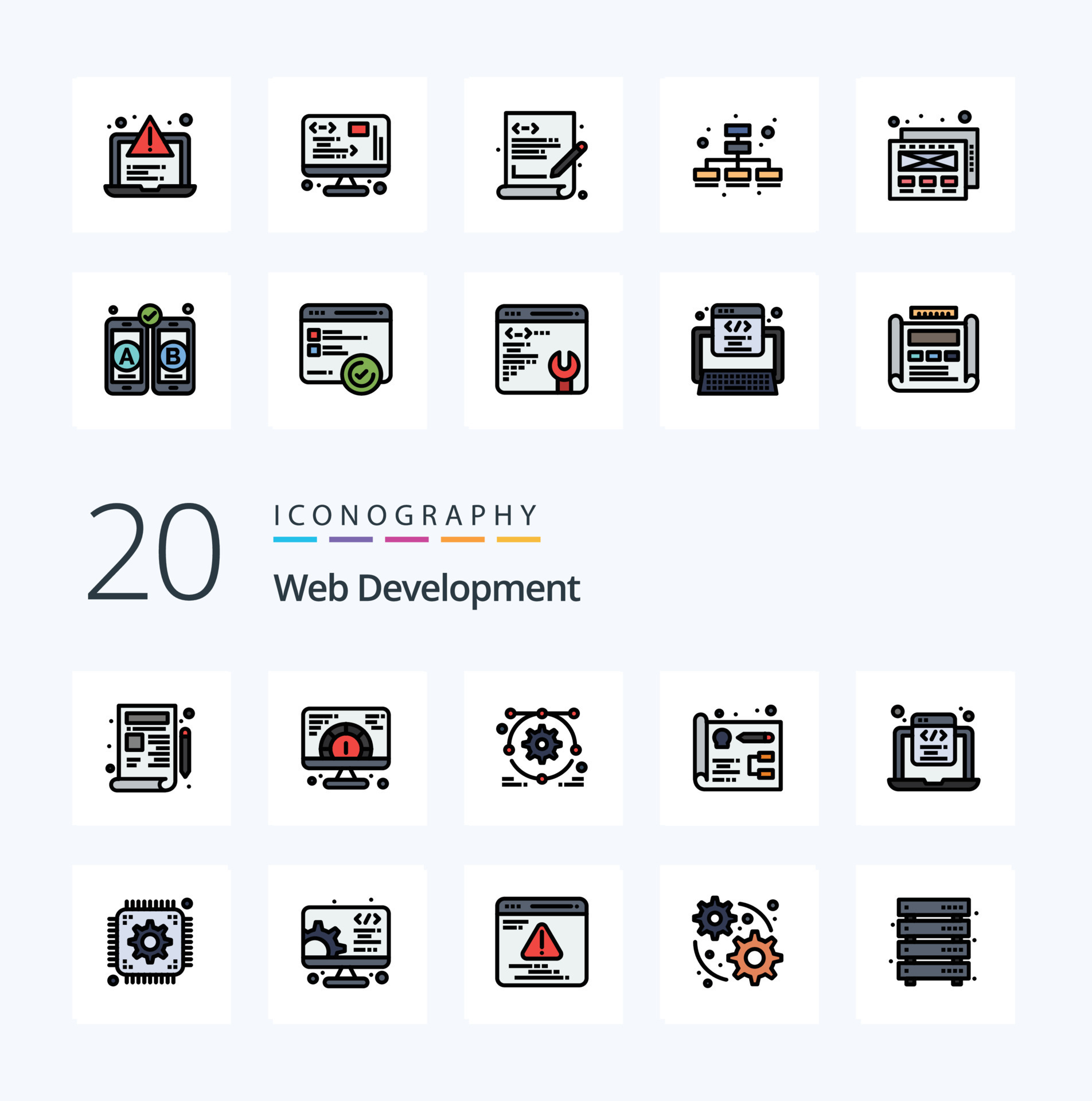 20 Web Development Line Filled Color Icon Pack Like Programming Html Development Coding