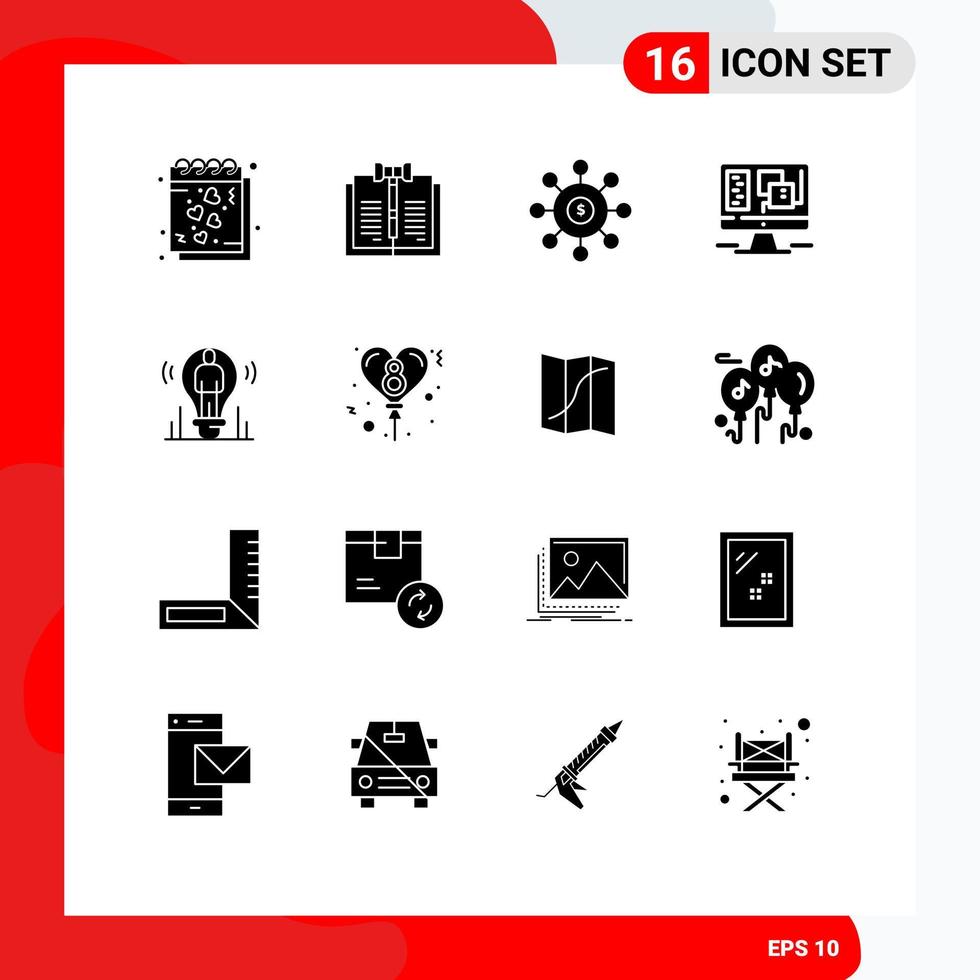 User Interface Pack of 16 Basic Solid Glyphs of window computer law financial connection ...