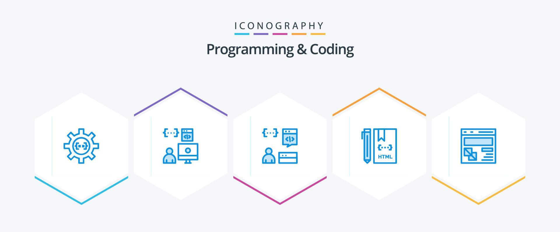 Programming And Coding 25 Blue Icon Pack Including Development Browser Development Html