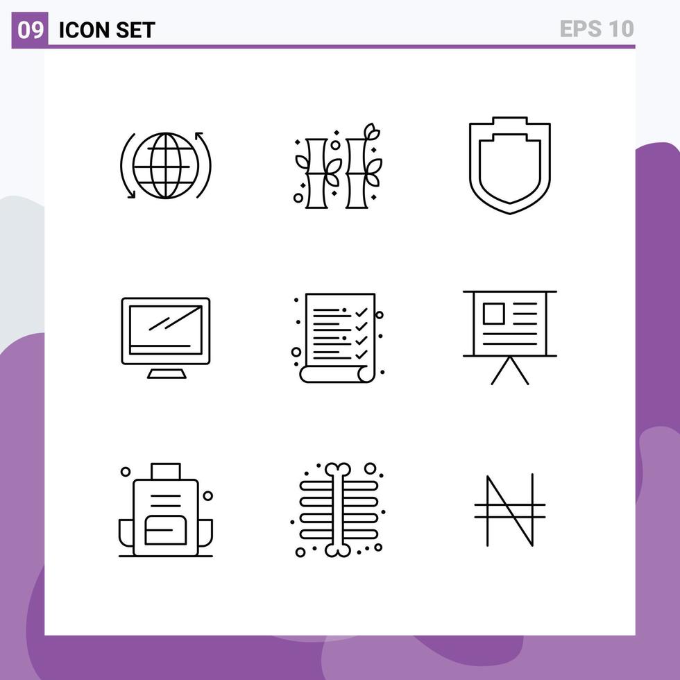 9 User Interface Outline Pack Of Modern Signs And Symbols Of Exam Pc