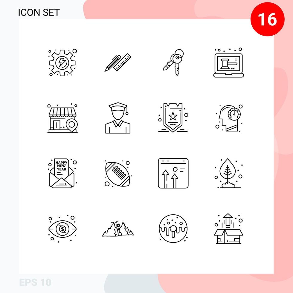 Stock Vector Icon Pack of 16 Line Signs and Symbols for business online ...