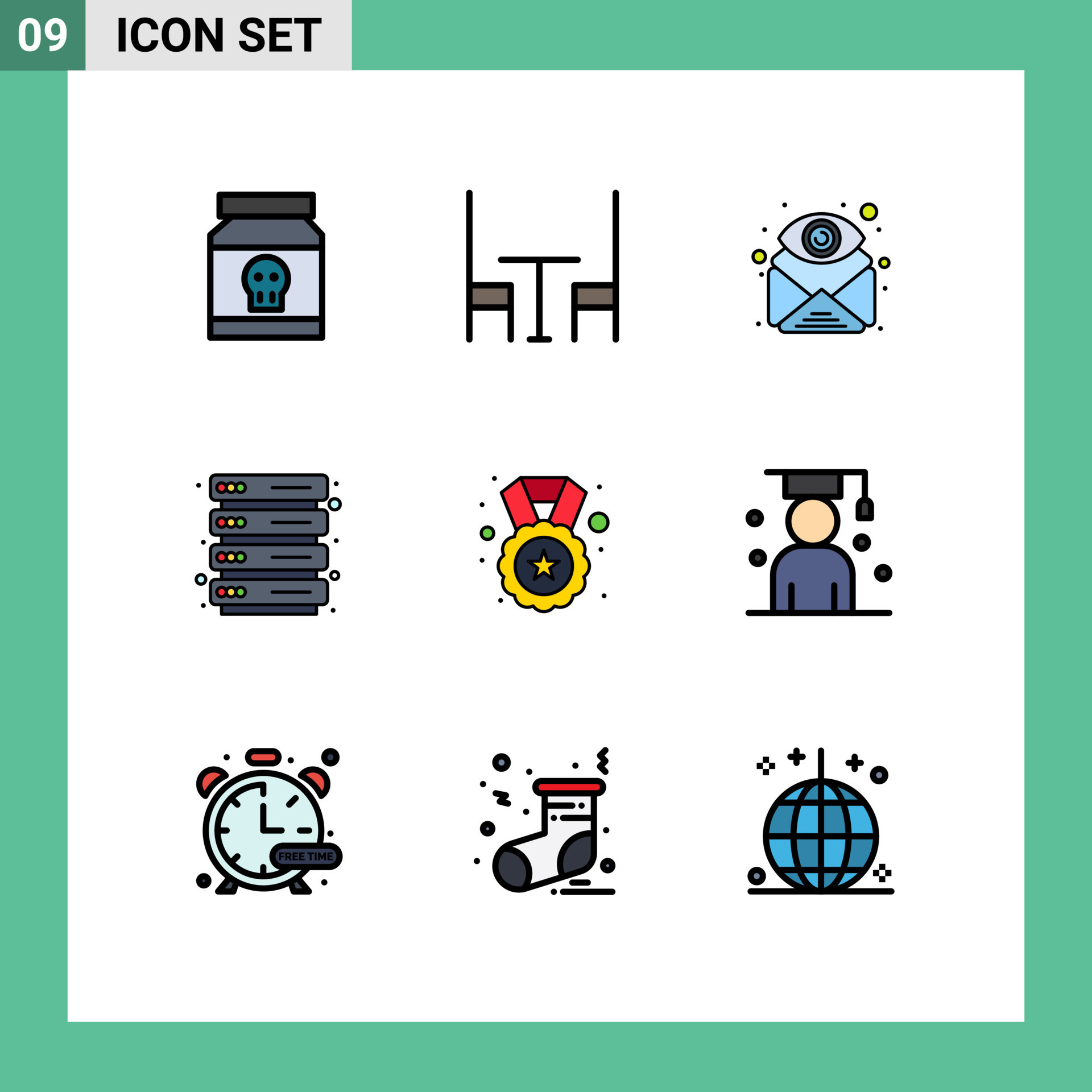 Set Of 9 Modern Ui Icons Symbols Signs For Reward Server Attachment Rack View Editable Vector
