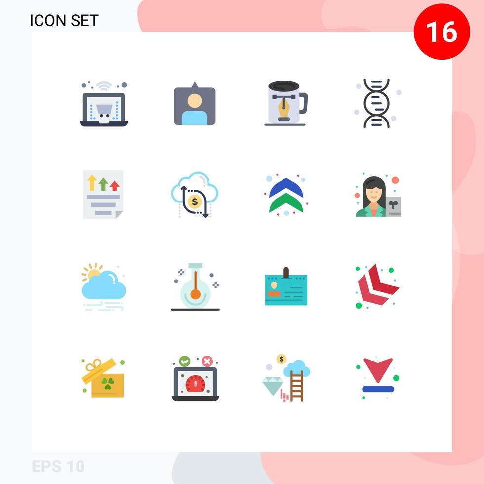 Mobile Interface Flat Color Set Of 16 Pictograms Of Paper File Drawing Data Research Editable