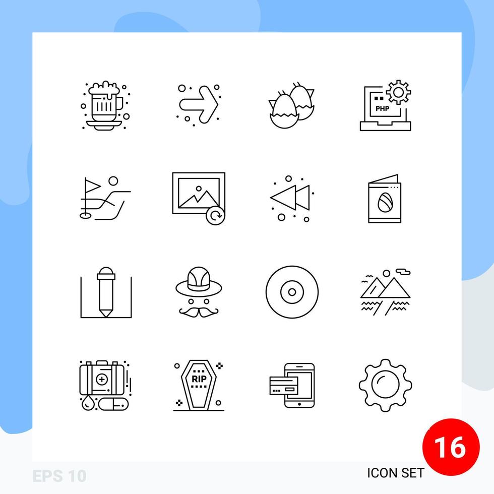 Mobile Interface Outline Set of 16 Pictograms of field laptop baby development coding Editable ...