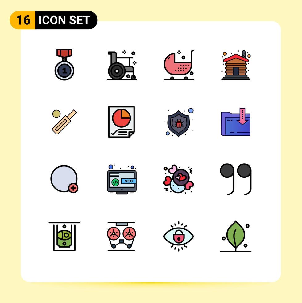 16 User Interface Flat Color Filled Line Pack Of Modern Signs And Symbols Of Home Wood Medicine