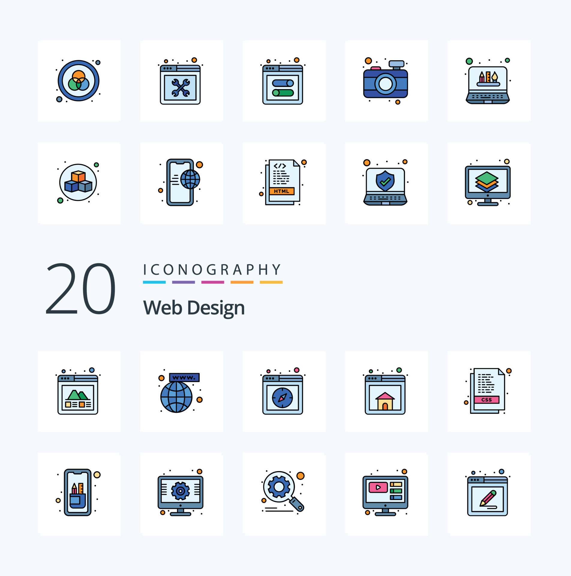 20 Web Design Line Filled Color icon Pack like sheets css compass web ...