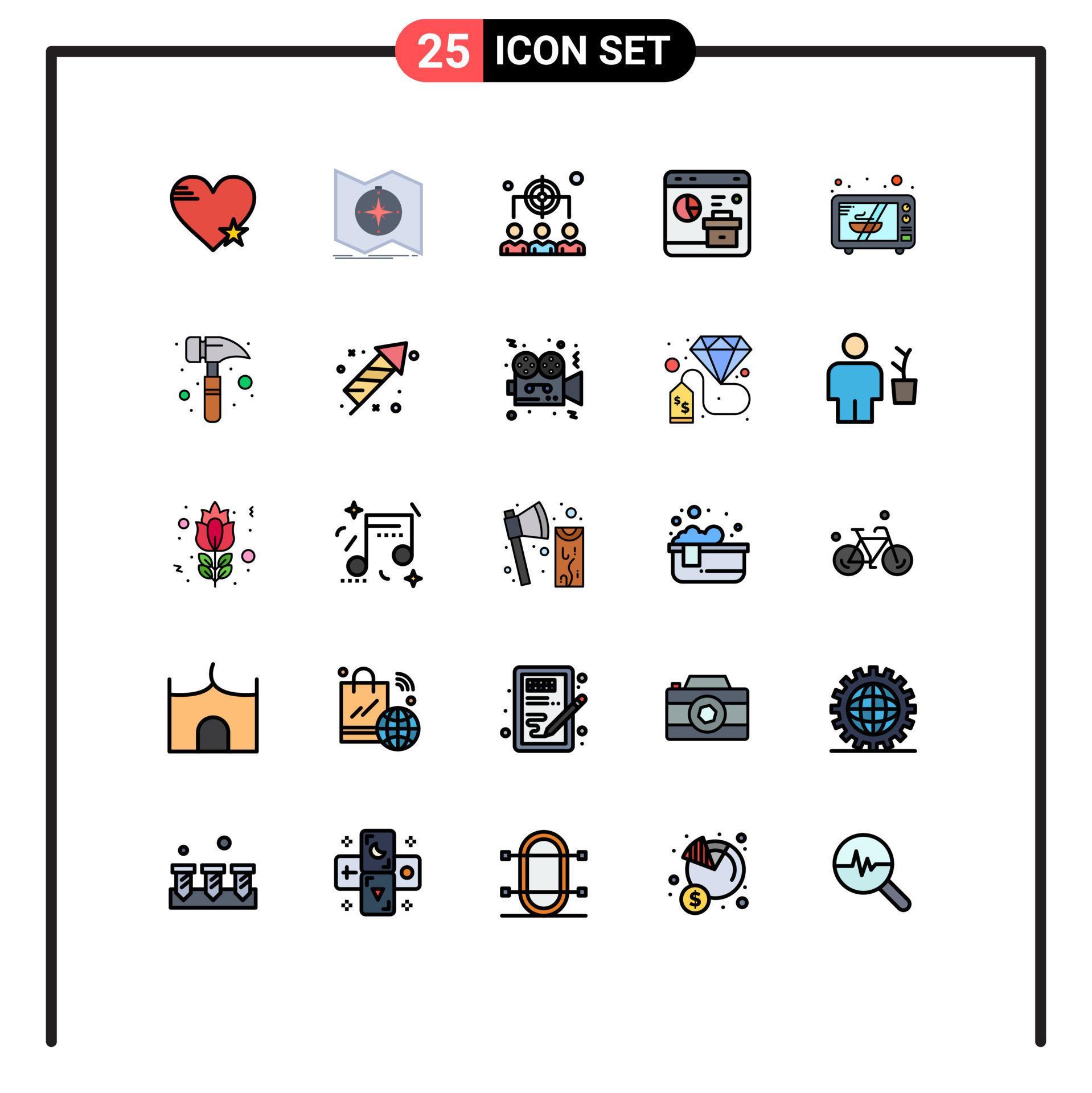 Stock Vector Icon Pack Of 25 Line Signs And Symbols For Report Business Navigate Browser
