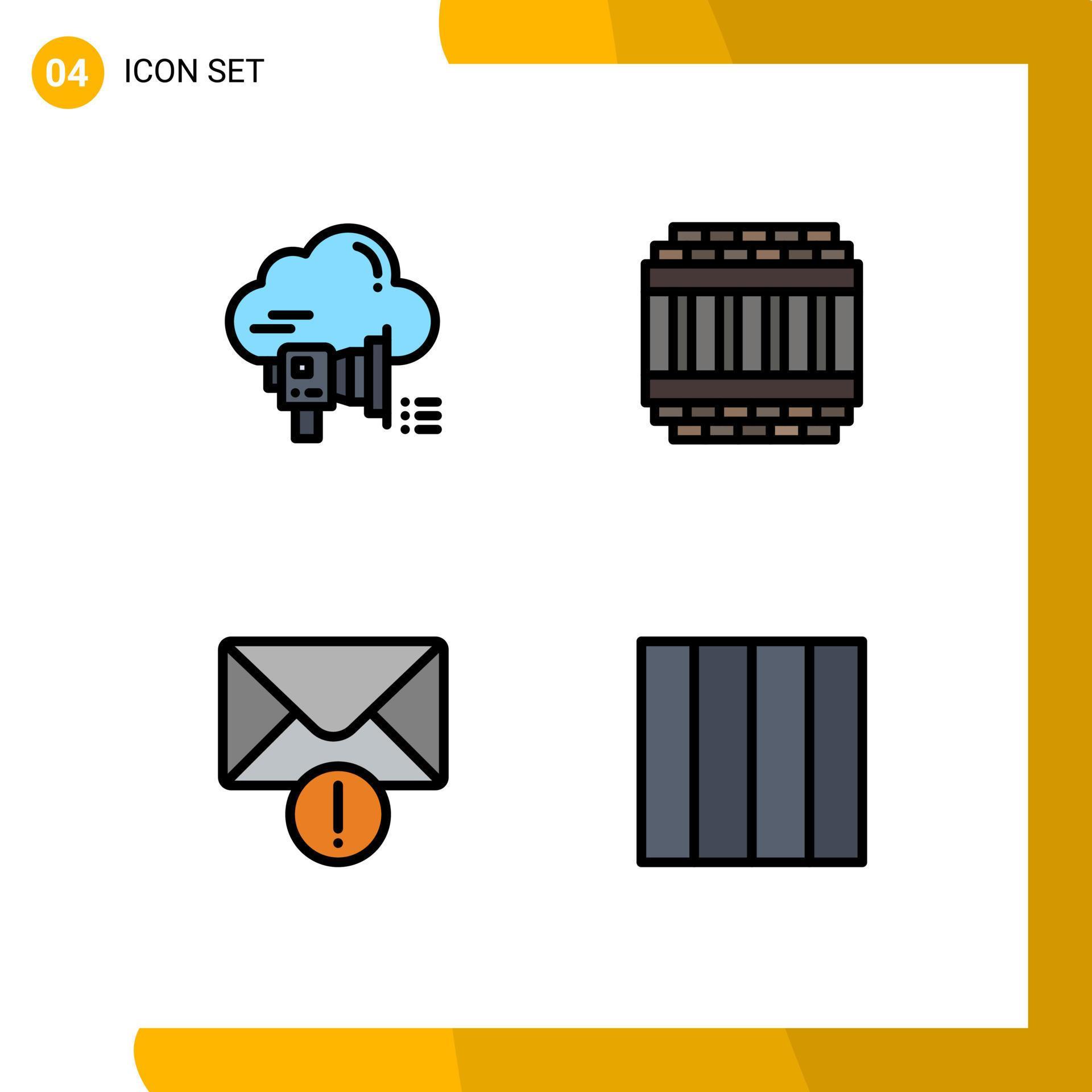 Set Of 4 Modern Ui Icons Symbols Signs For Megaphone Alert Cloud Imprisoned Message Editable