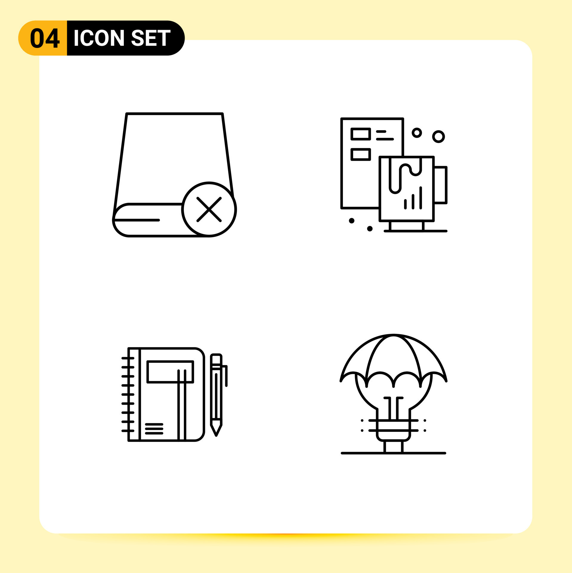 Stock Vector Icon Pack Of 4 Line Signs And Symbols For Computers Workbook Gadget Process Note