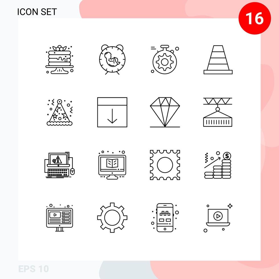 Stock Vector Icon Pack of 16 Line Signs and Symbols for fun birthday ...