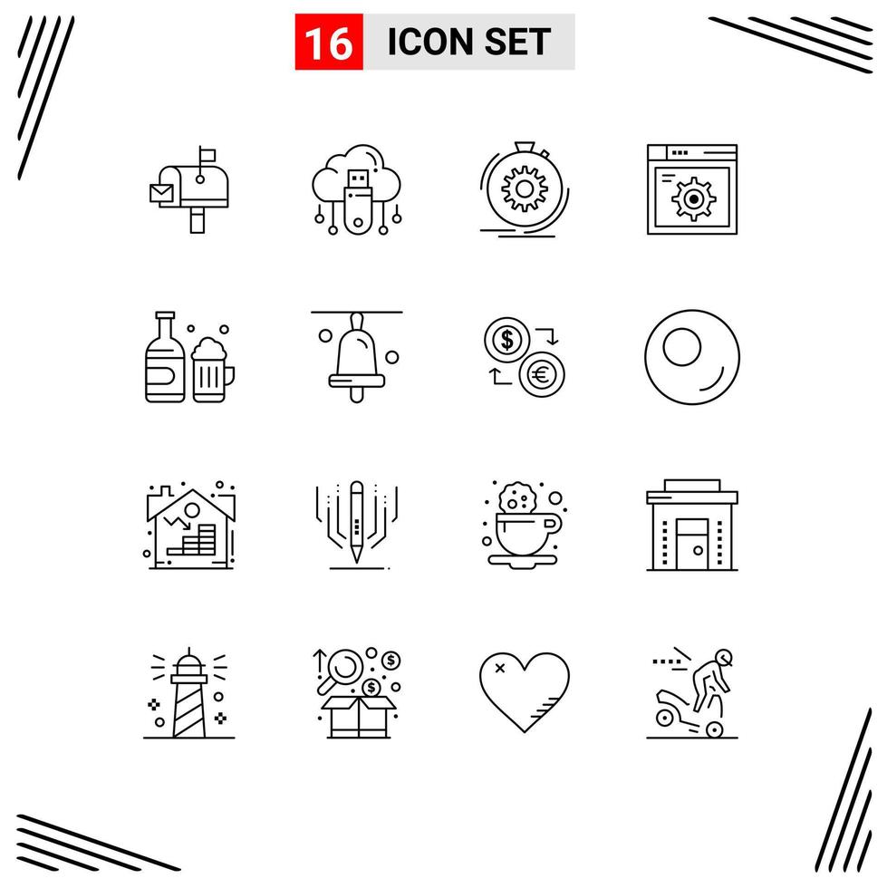 Universal Icon Symbols Group Of 16 Modern Outlines Of Internet Setting Store Web Process