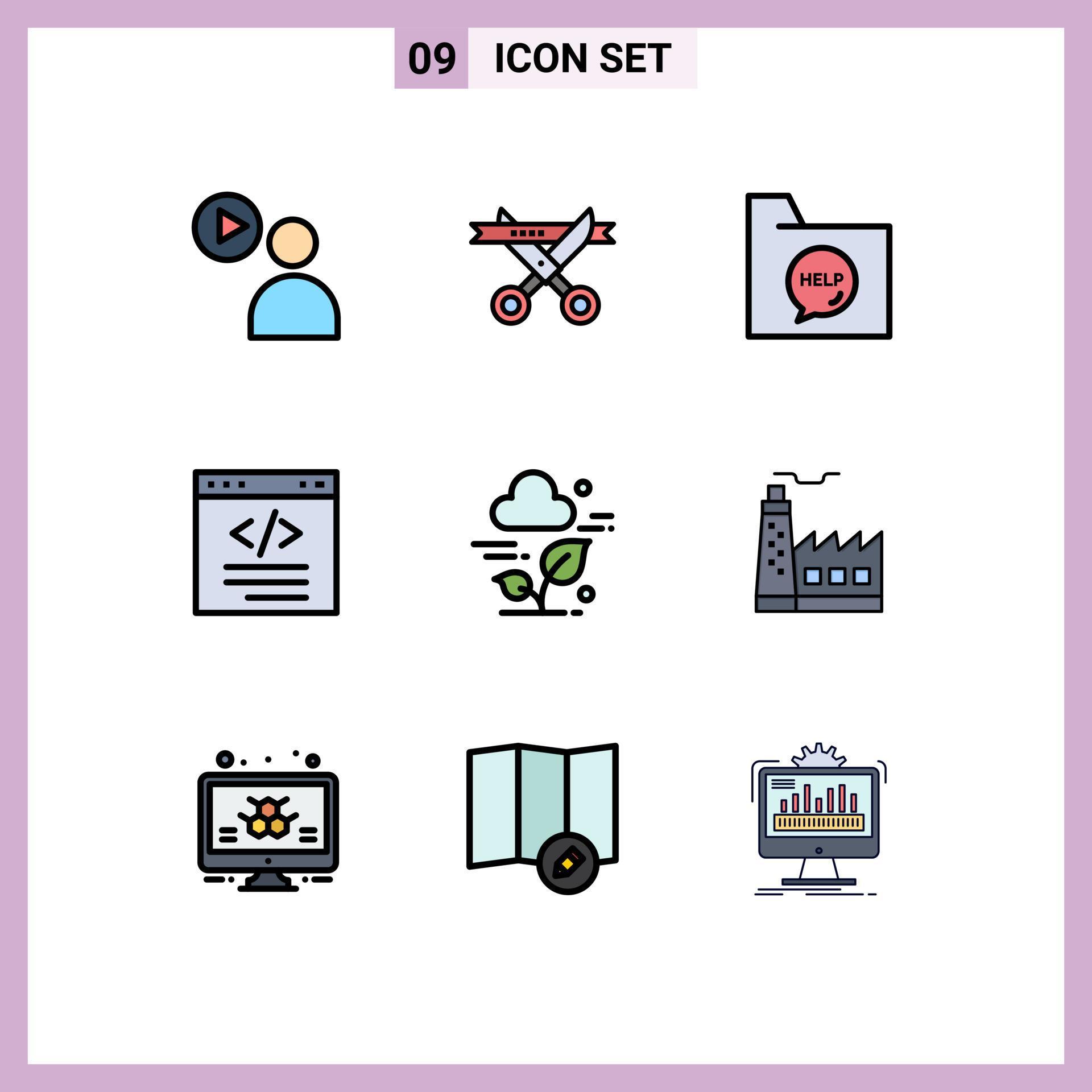 Mobile Interface Filledline Flat Color Set Of 9 Pictograms Of Interface Coding Communication