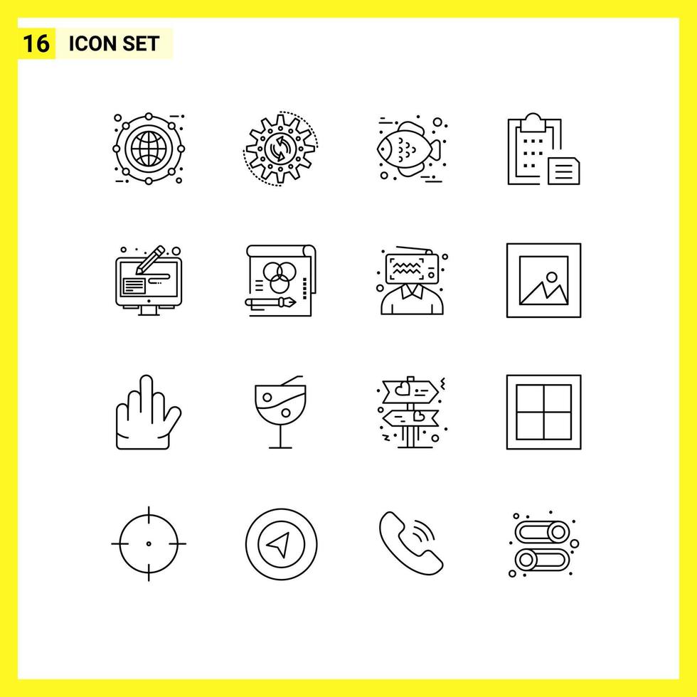 Set of 16 Vector Outlines on Grid for paste interface task document thanksgiving Editable Vector ...