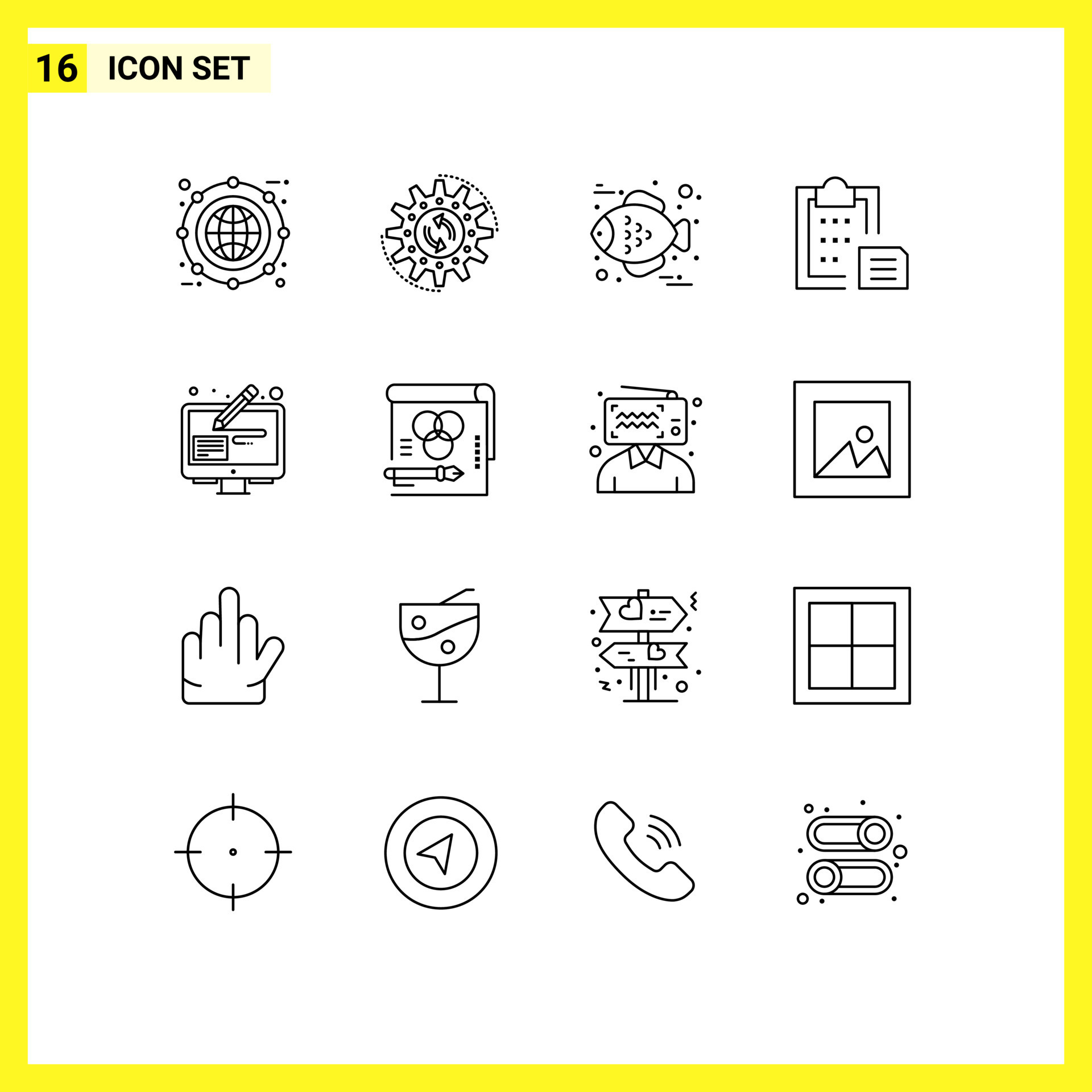 Set of 16 Vector Outlines on Grid for paste interface task document thanksgiving Editable Vector ...