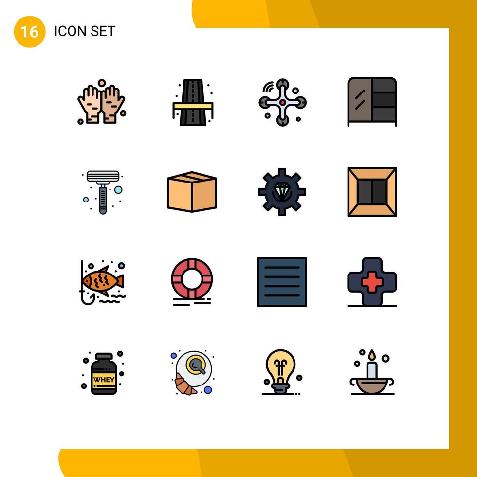 User Interface Pack Of 16 Basic Flat Color Filled Lines Of Box Shaver Connections Razor Interior