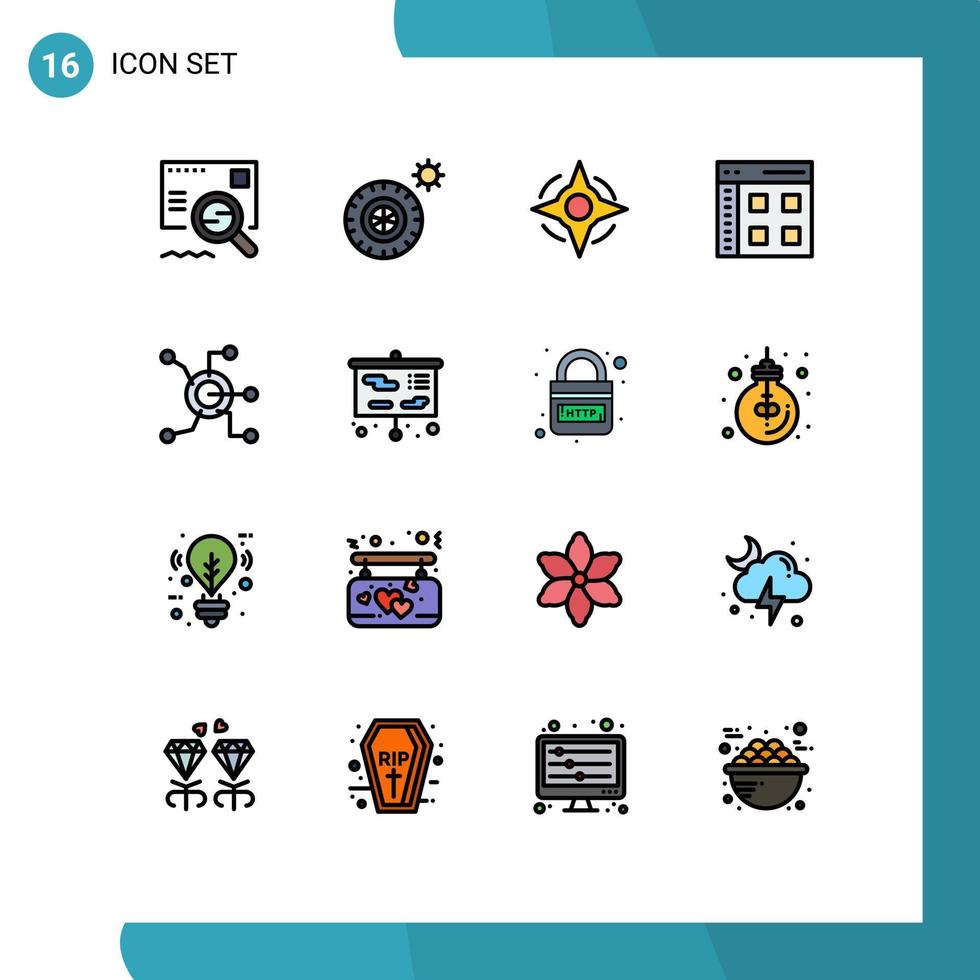 Set Of 16 Vector Flat Color Filled Lines On Grid For Worldwide Data Navigation Web Interface