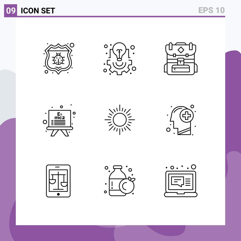 Modern Set of 9 Outlines and symbols such as sunset sun project management formula board ...