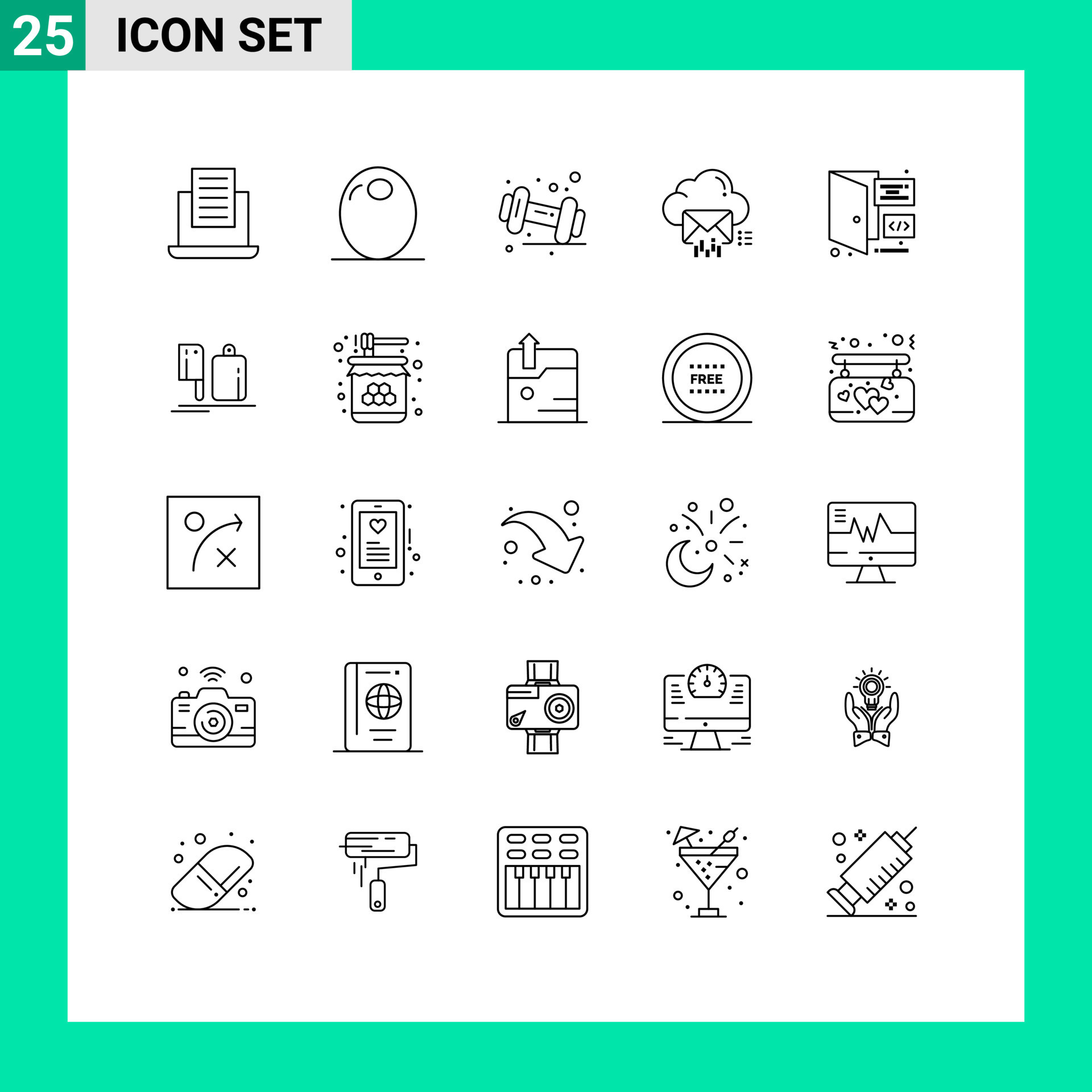 25 Universal Line Signs Symbols Of Coding Message Dumbbell Data Mail Editable Vector Design