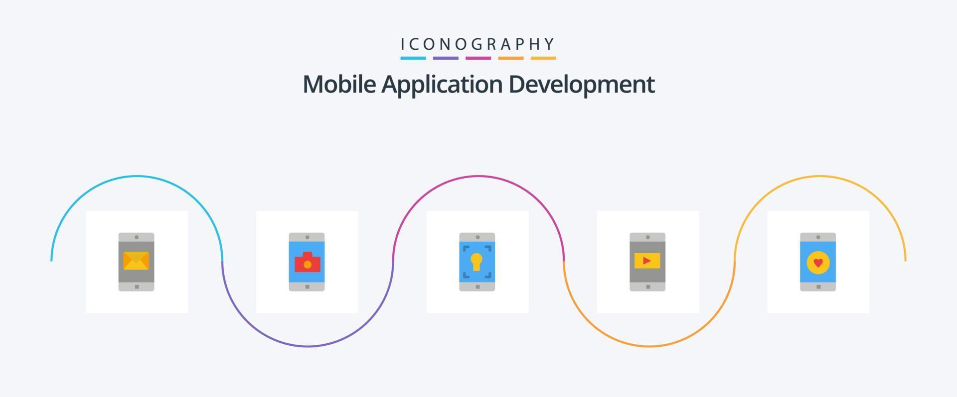 Mobile Application Development Flat 5 Icon Pack Including Mobile Video Application Mobile