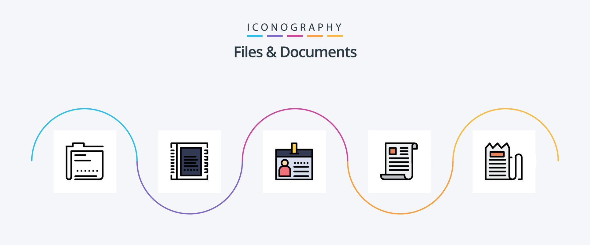 Files And Documents Line Filled Flat 5 Icon Pack Including file. data. contacts. identification ...