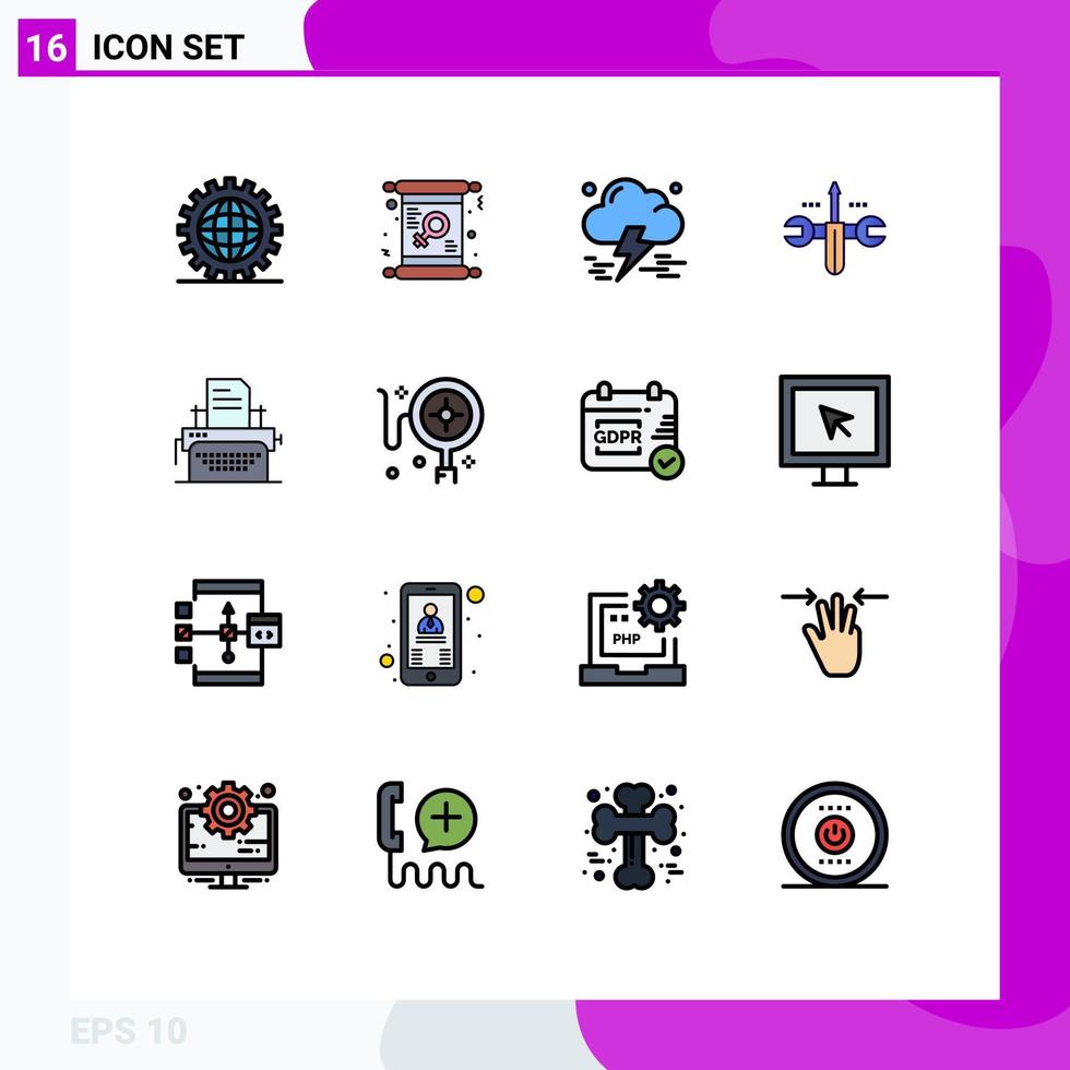 Set of 16 Modern UI Icons Symbols Signs for toolings computing invite ...