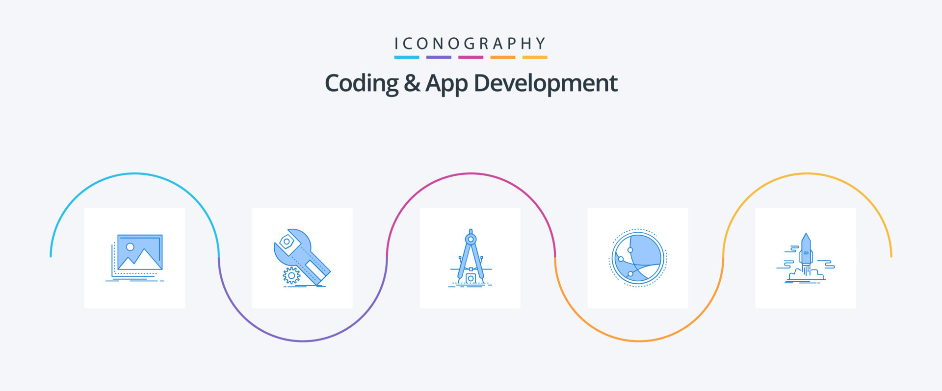 Coding And App Development Blue 5 Icon Pack Including Connection Worldwide Maintenance