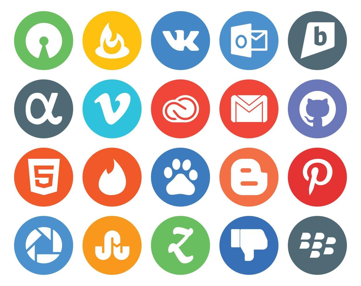 20 Social Media Icon Pack Including baidu html creative cloud github ...