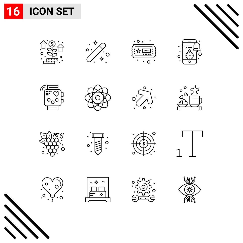 16 Universal Outlines Set For Web And Mobile Applications Activity Clock Graphical Smartphone