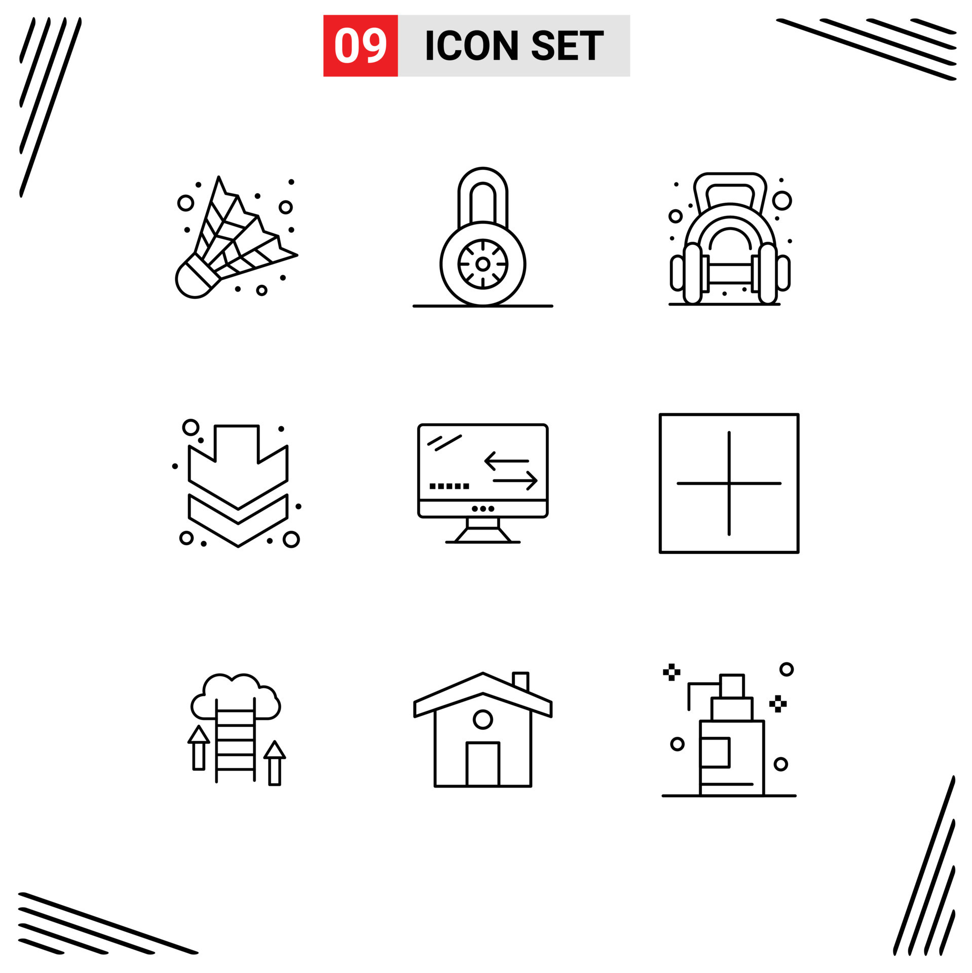 Modern Set Of 9 Outlines And Symbols Such As Technology Connection Weight Cloud Down Editable