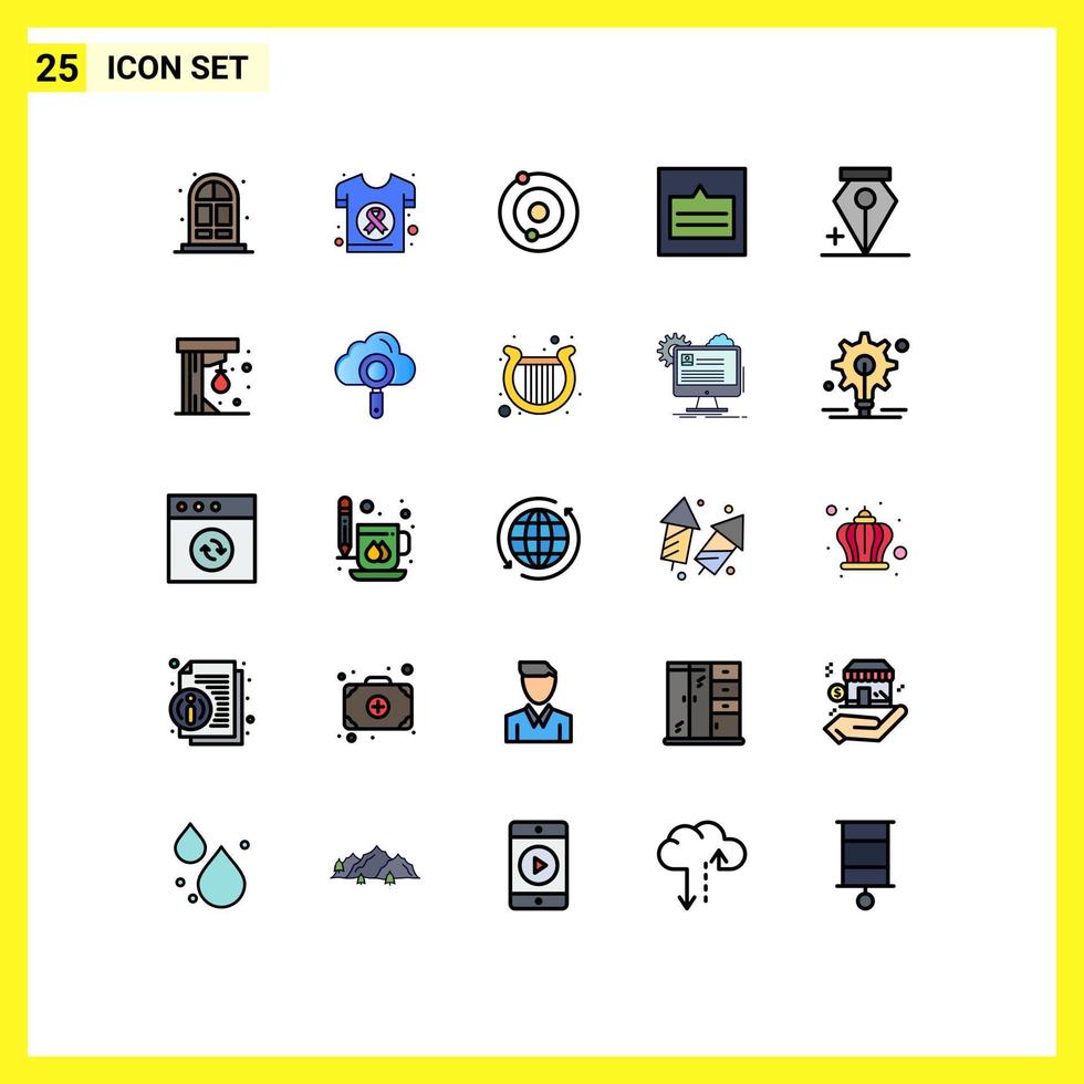 Mobile Interface Filled Line Flat Color Set Of 25 Pictograms Of Anchor Wireframe Solar Popup