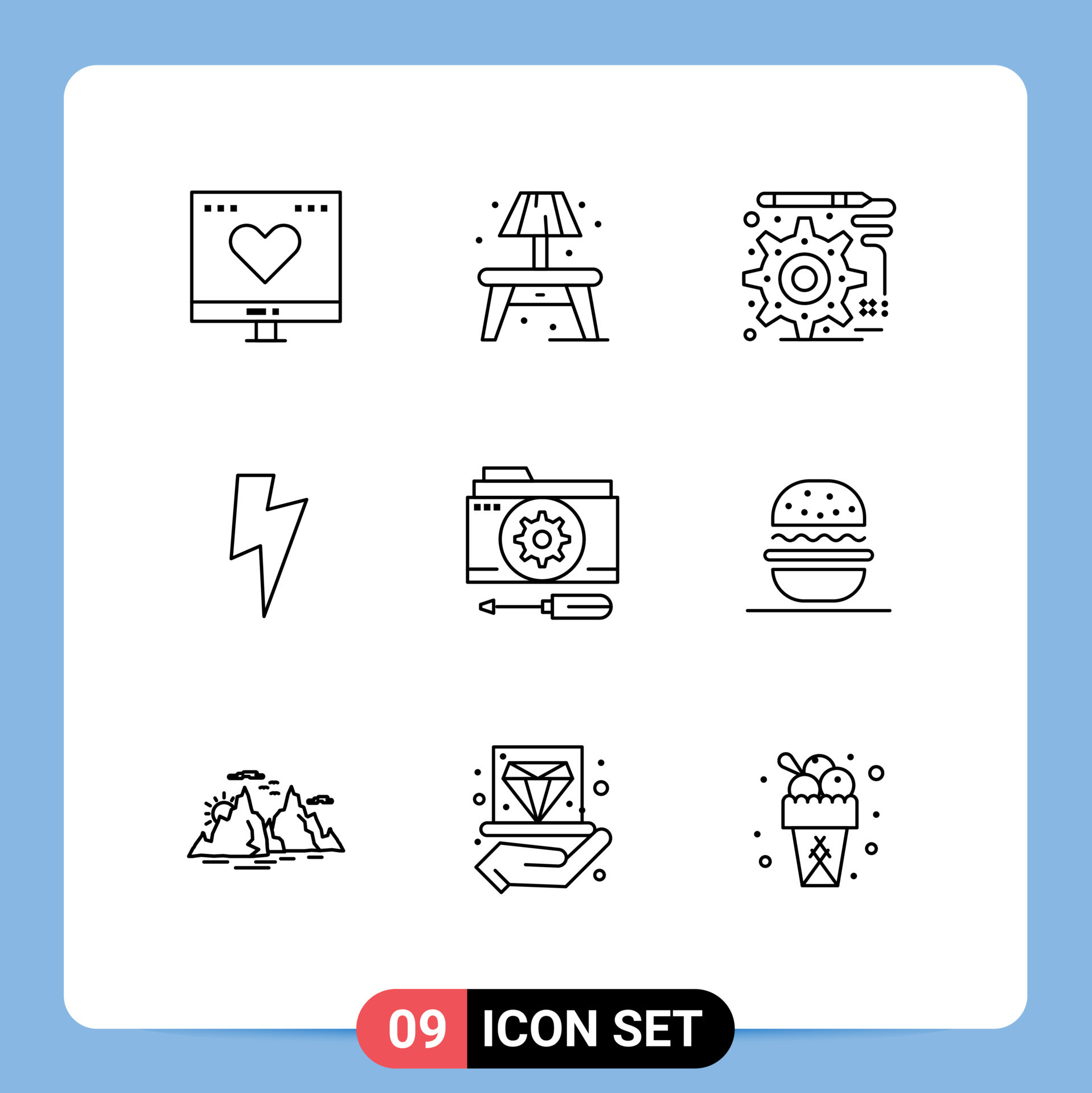 Set Of 9 Modern Ui Icons Symbols Signs For Setting Folder Design