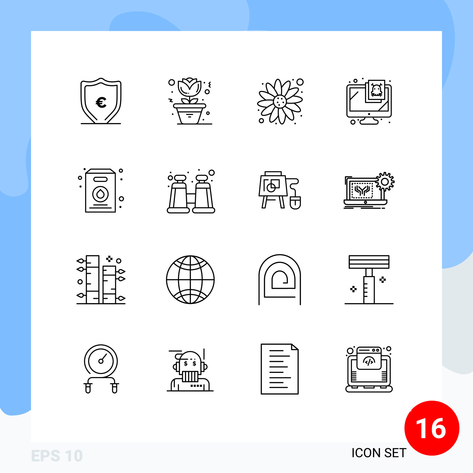 Stock Vector Icon Pack of 16 Line Signs and Symbols for binocular pack ...