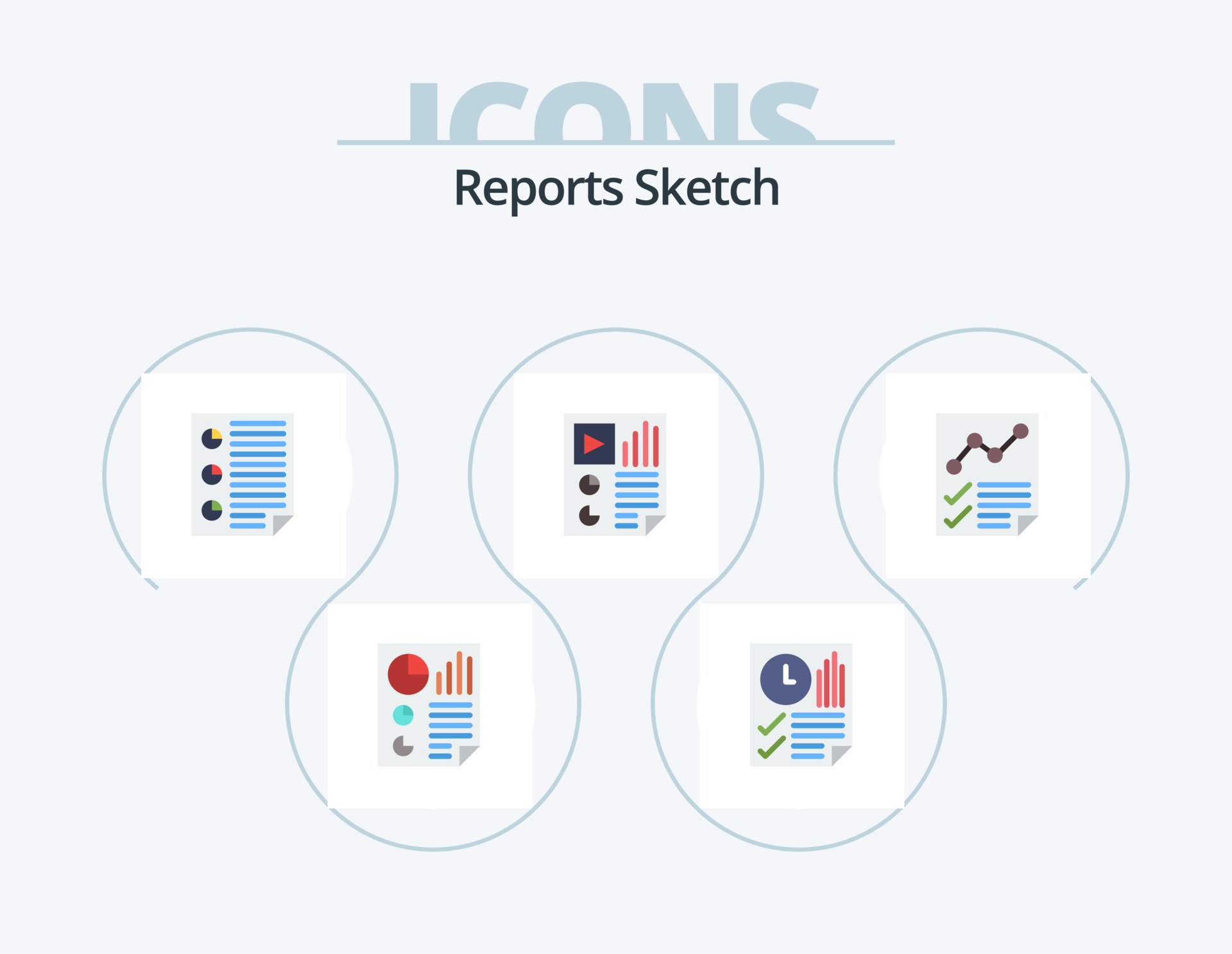 Reports Sketch Flat Icon Pack 5 Icon Design Page Data Report Report