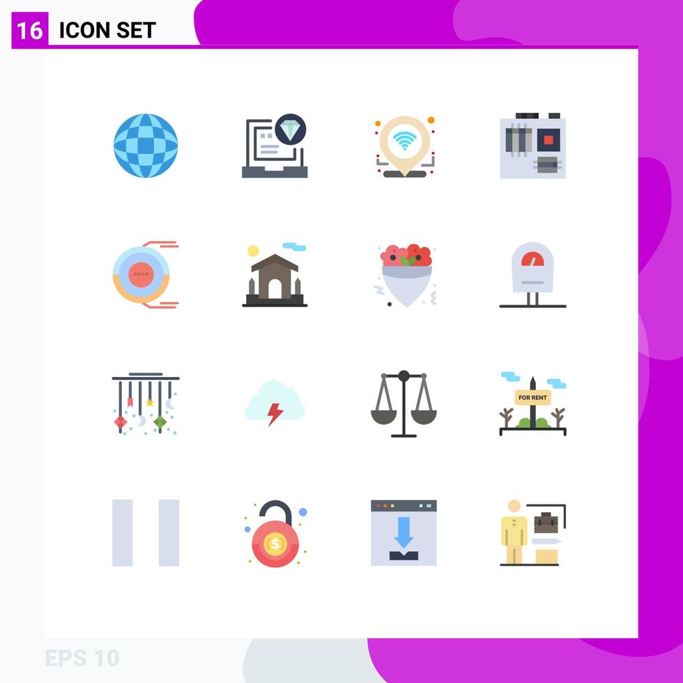 Modern Set of 16 Flat Colors and symbols such as diagram allocation check in motherboard ...