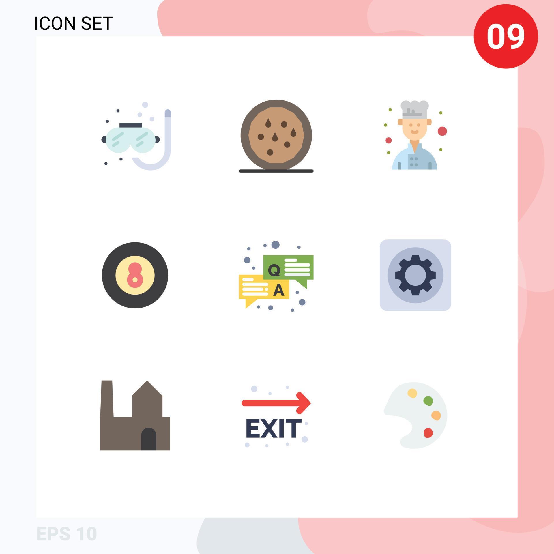Mobile Interface Flat Color Set Of 9 Pictograms Of Chat Qa Chef Answer Game Editable Vector