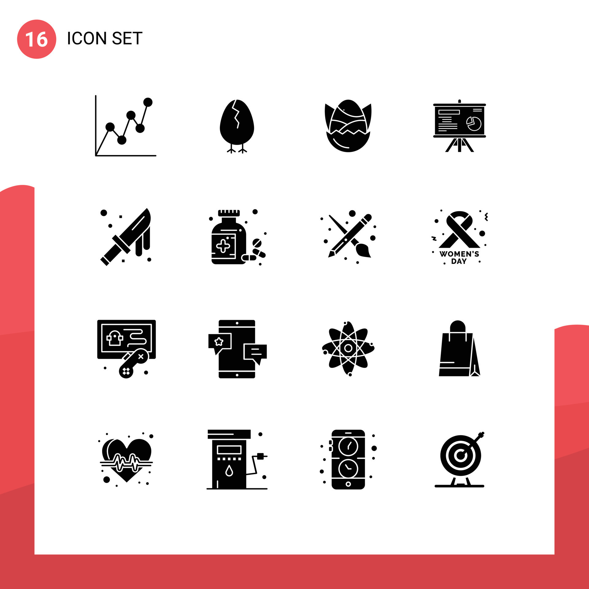 Stock Vector Icon Pack Of 16 Line Signs And Symbols For Cut Graph Chicken Projector Presentation