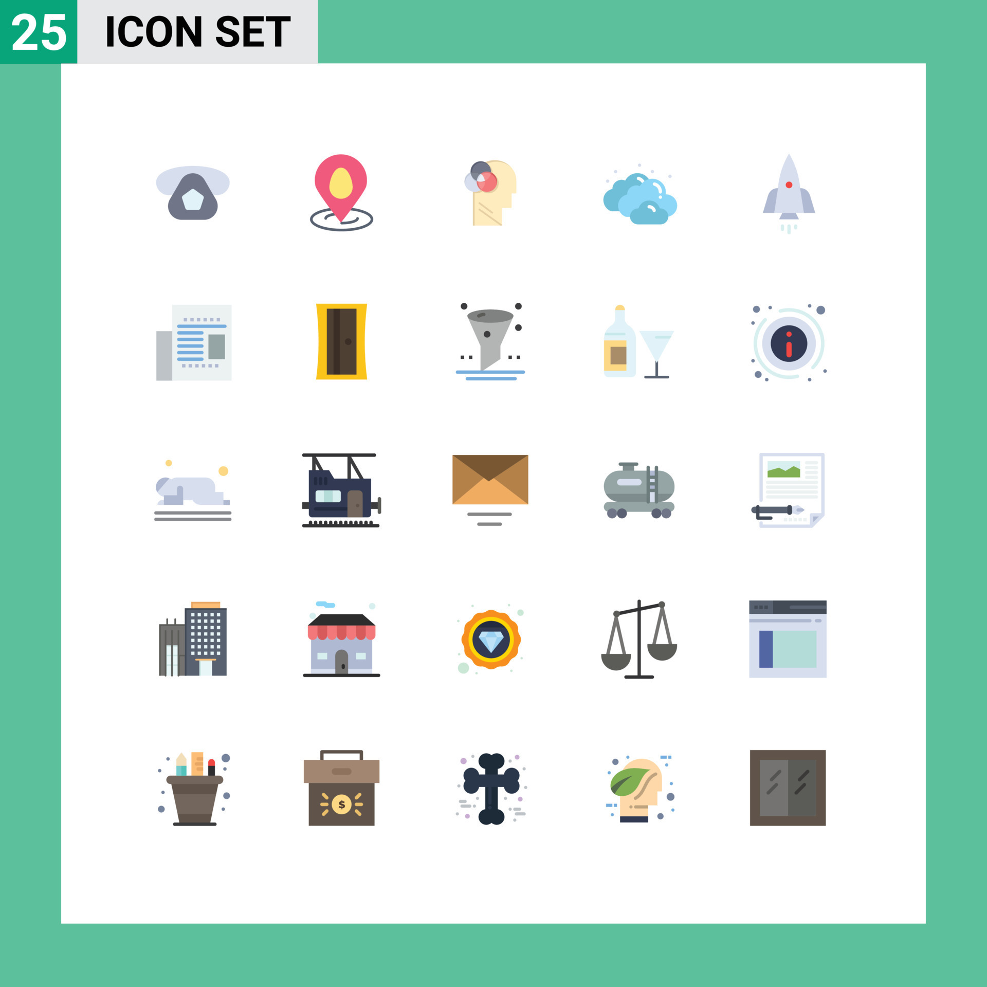 Set Of 25 Modern Ui Icons Symbols Signs For Speedup Rocket Human Intelligence Weather Cloud