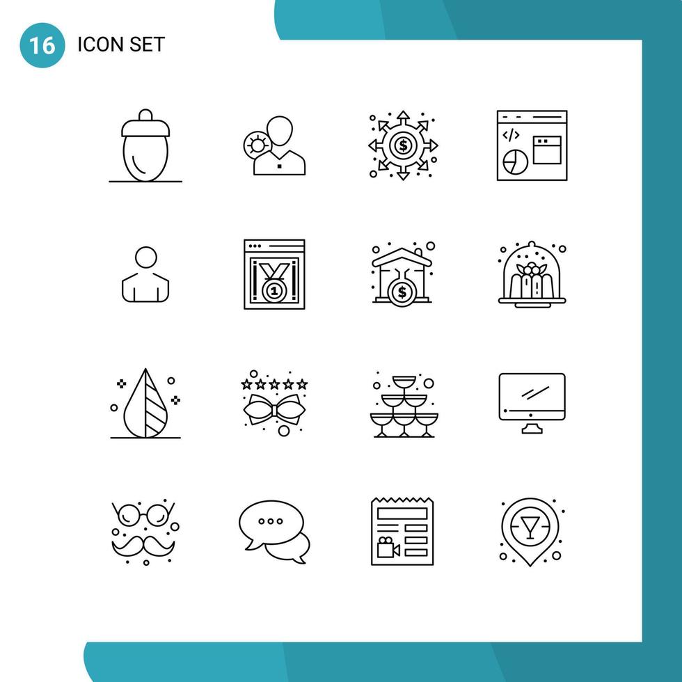 Pictogram Set of 16 Simple Outlines of coding portal human hole black Editable Vector Design ...