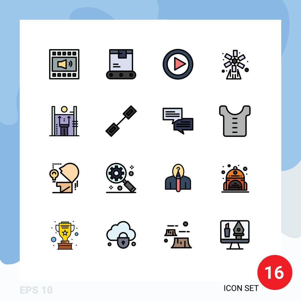 Mobile Interface Flat Color Filled Line Set Of 16 Pictograms Of