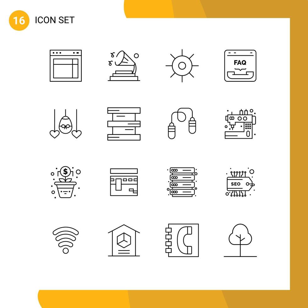 User Interface Pack Of 16 Basic Outlines Of Help Contact Volume Communication Sun Editable