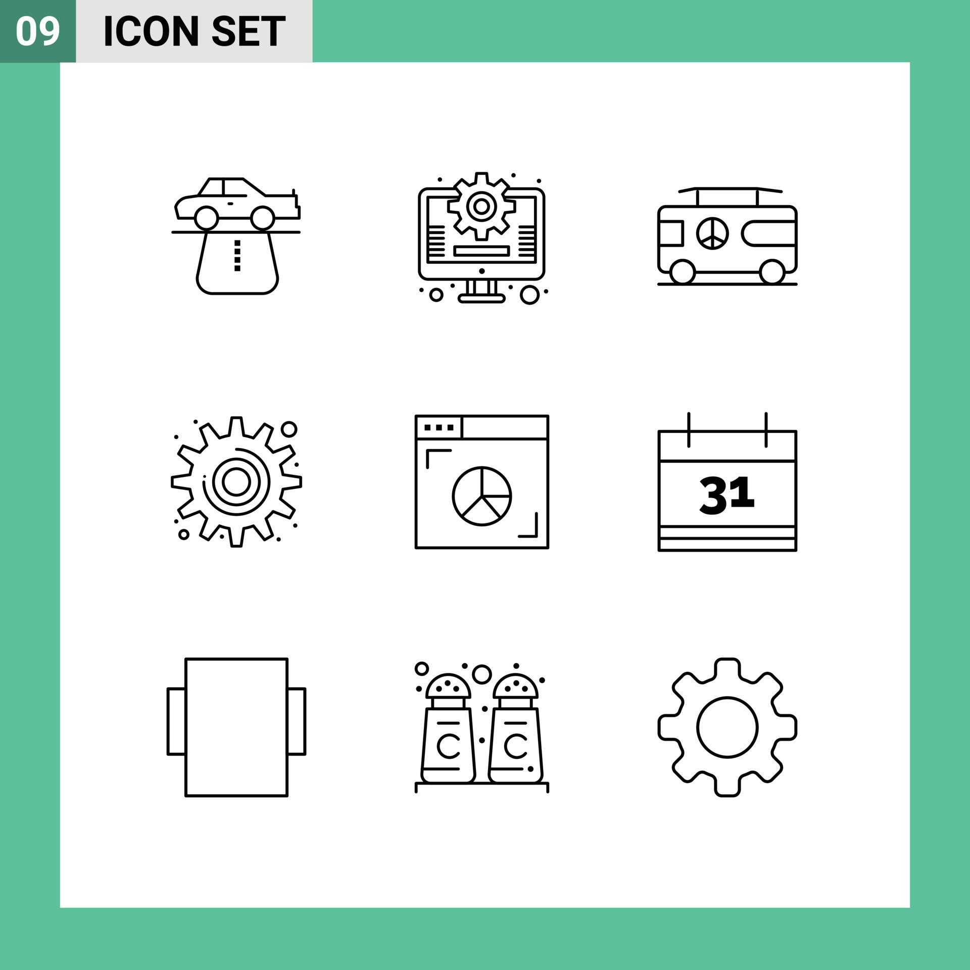 Pack Of 9 Creative Outlines Of Graph Tool Combo Settings Cog Editable Vector Design Elements
