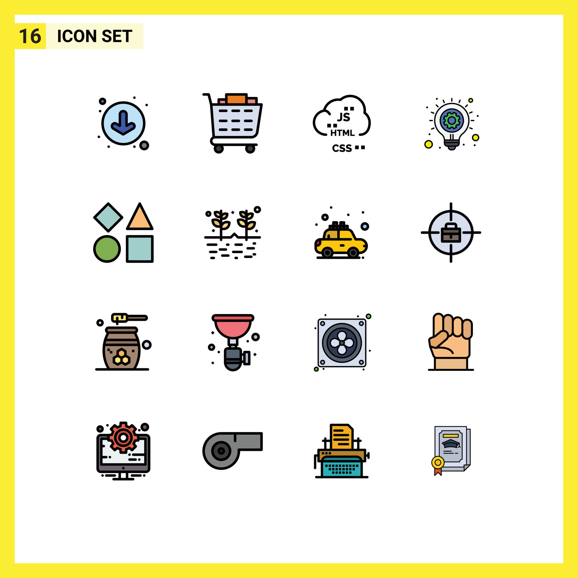 Editable Vector Line Pack Of 16 Simple Flat Color Filled Lines Of Shapes Bricks Coding Business