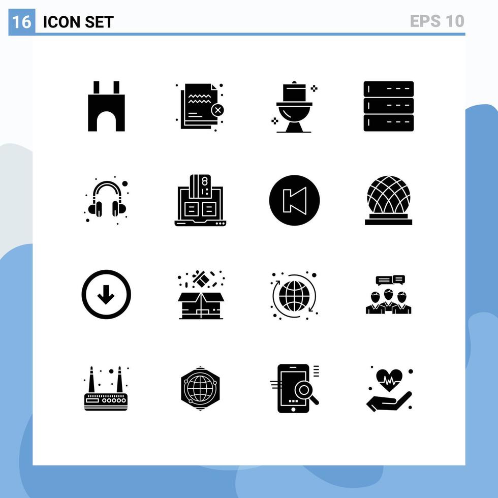 16 Thematic Vector Solid Glyphs And Editable Symbols Of Server Data Security Admin Toilet