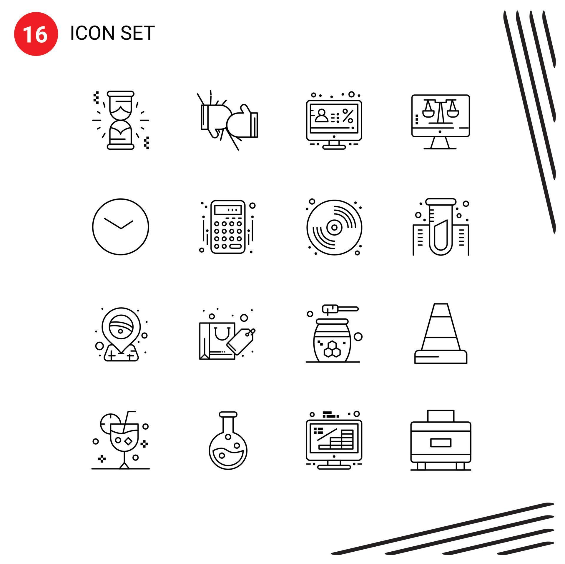 Set of 16 Vector Outlines on Grid for basic tecnology account computer percentage Editable ...