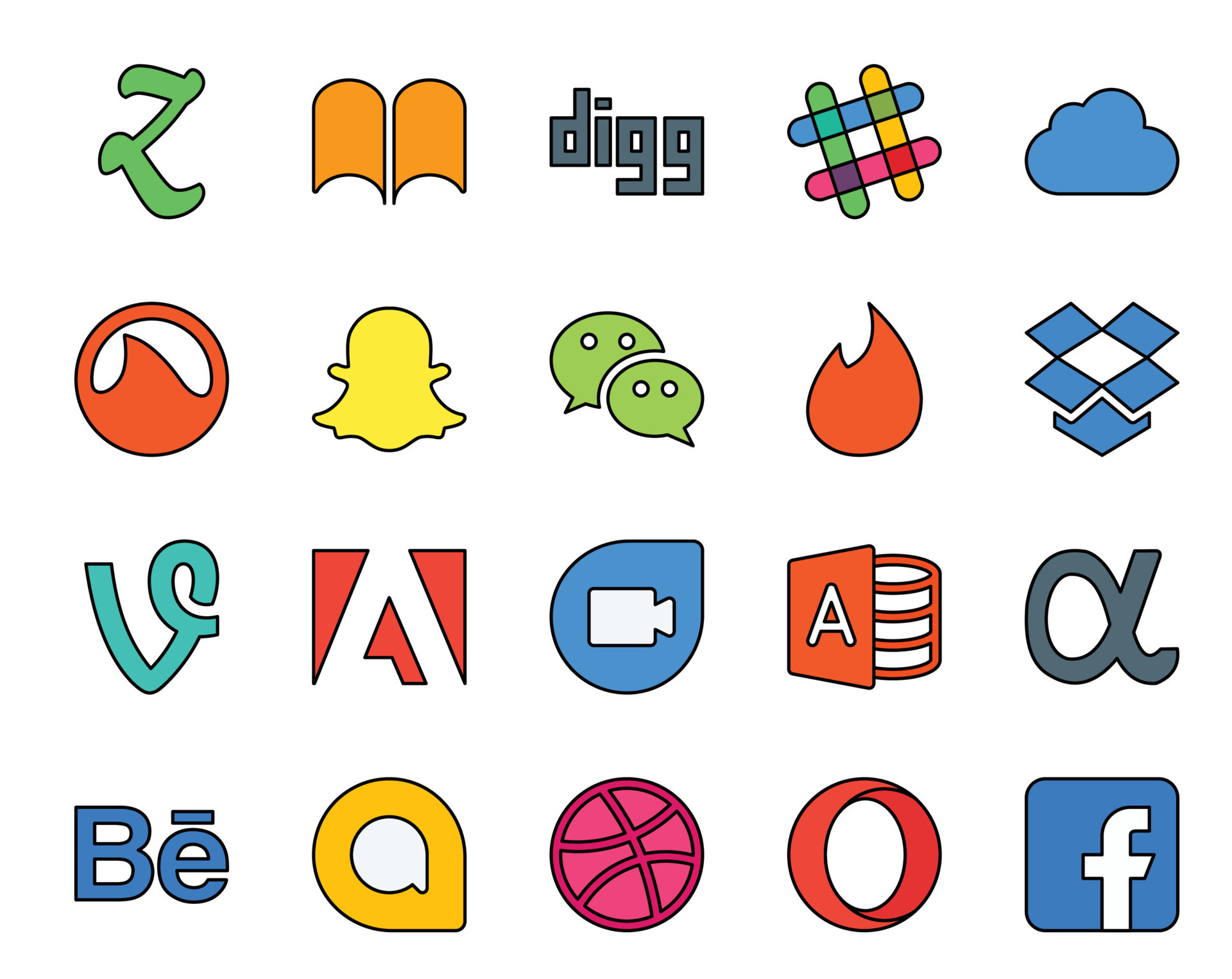 20 Social Media Icon Pack Including behance microsoft access wechat ...